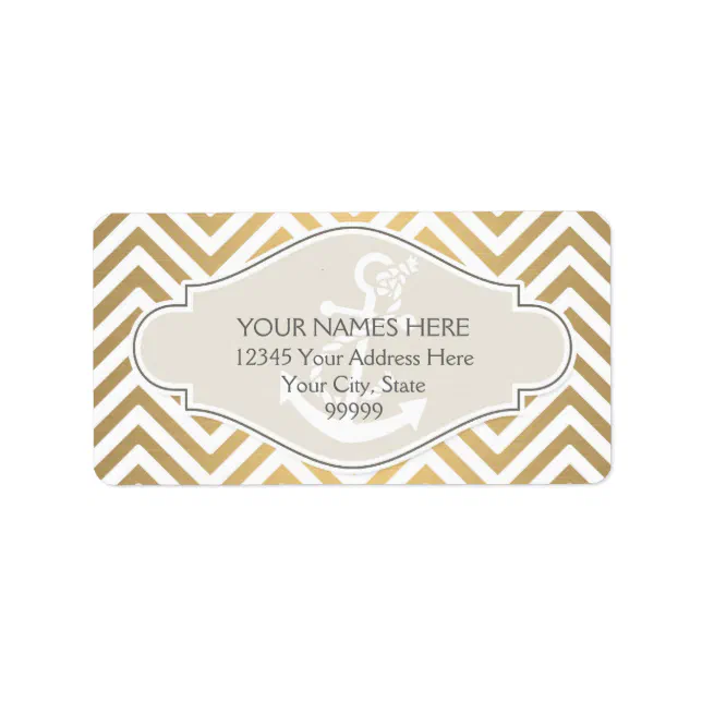 Preppy Chevron Stripe Modern Nautical Anchor Label | Zazzle