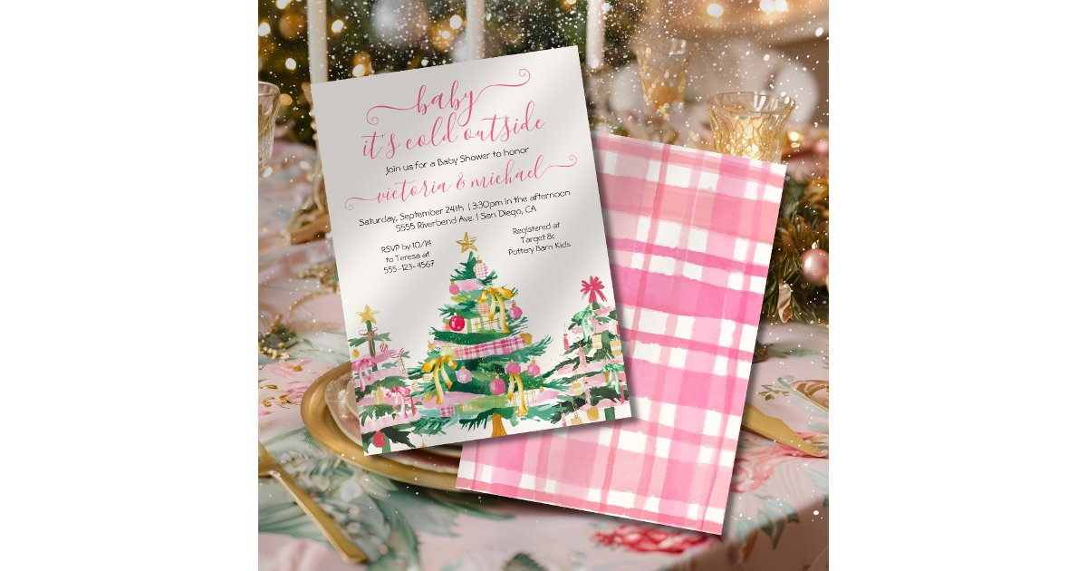 Preppy Christmas Tree Baby Shower Invitation | Zazzle