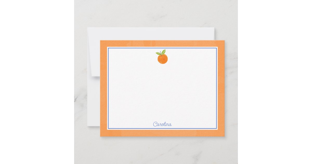 Preppy Citrus Fruit Orange & Blue Note Card | Zazzle