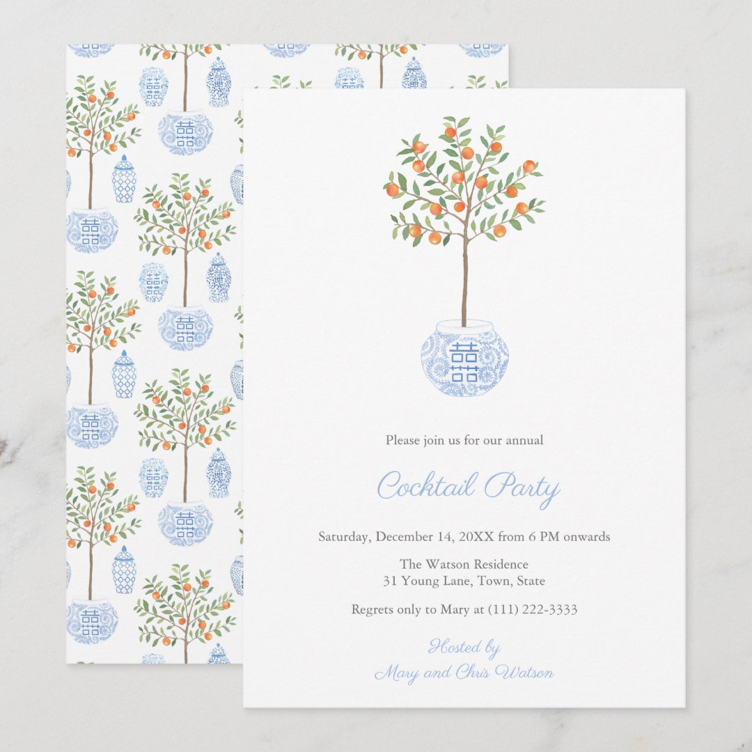 Preppy Citrus Ginger Jar Holidays Cocktail Party Invitation | Zazzle