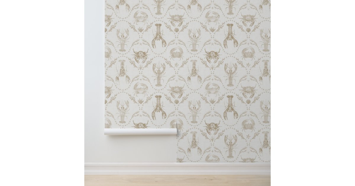 Preppy Coastal Lobsters and Crabs in Sandy Beige Wallpaper | Zazzle