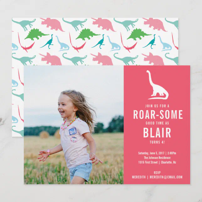Preppy Dinosaur Silhouette Birthday Party Photo Invitation | Zazzle