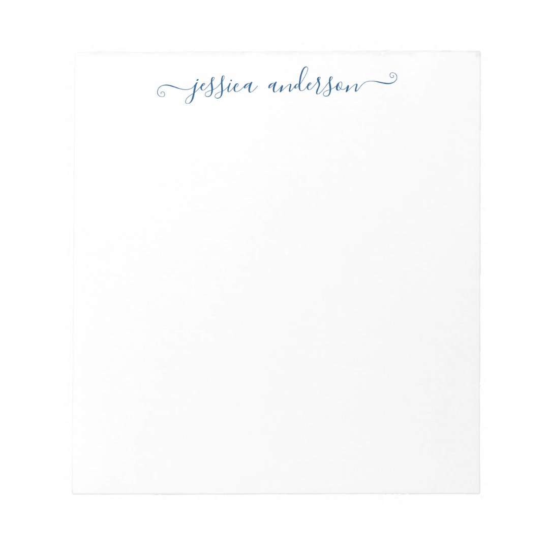 Preppy Elegant Navy Blue Feminine Girly Script Notepad | Zazzle