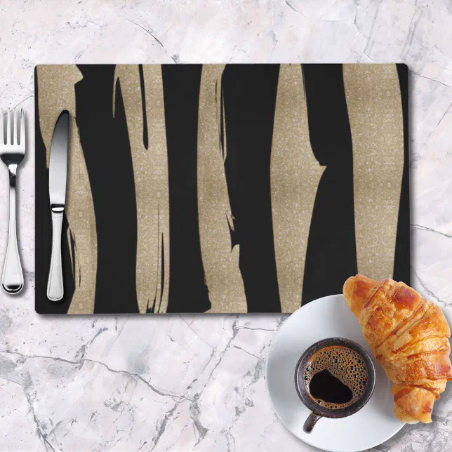 preppy geometric pattern black and gold stripes placemat | Zazzle