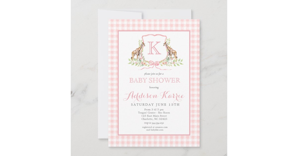 Preppy Giraffe Baby Shower Invitation | Zazzle