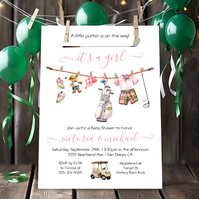 Preppy Golf Girl Baby Shower Invitation | Zazzle