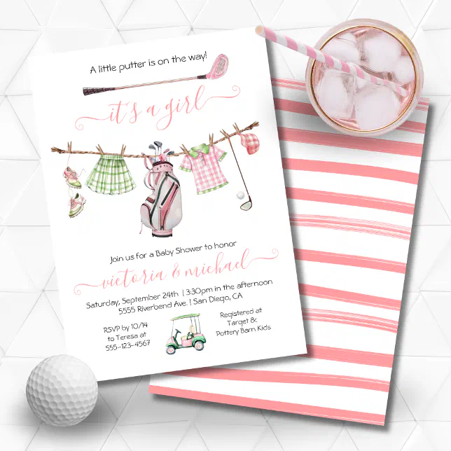 Preppy Golf Girl Girly Baby Shower Invitation | Zazzle