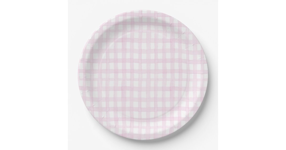 Preppy Grandmillennial Dolly and Me Pink Gingham Paper Plates | Zazzle