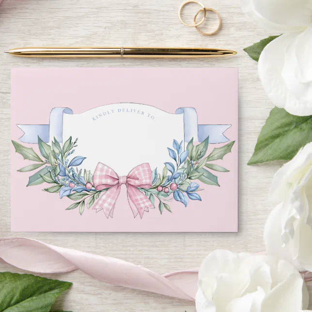 Preppy Grandmillennial Holly with Pink Bow Envelope | Zazzle
