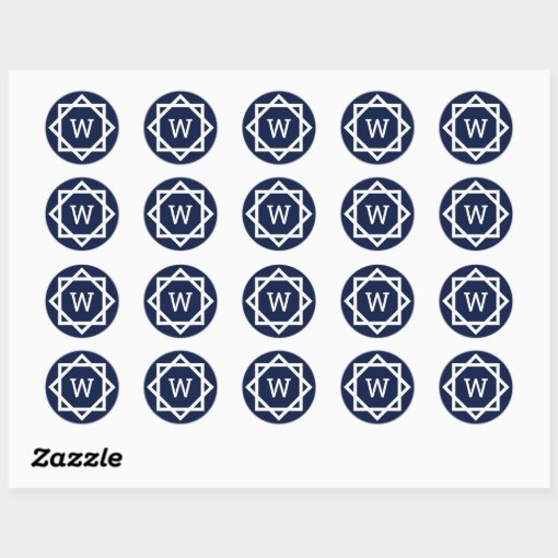 Preppy Graphic Border Monogram Classic Round Sticker | Zazzle