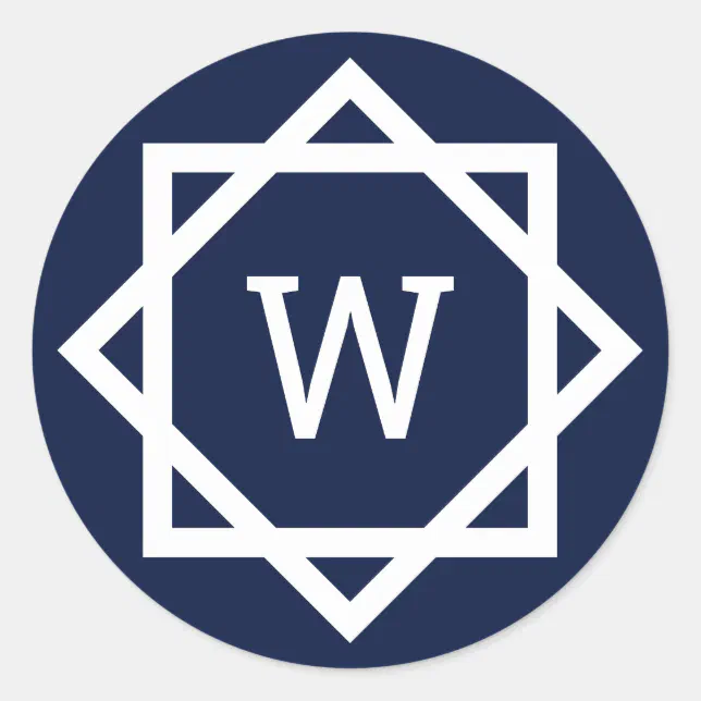 Preppy Graphic Border Monogram Classic Round Sticker | Zazzle