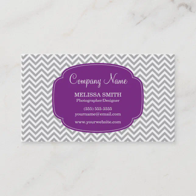 Preppy Gray Purple Chevron Pattern Business Card | Zazzle