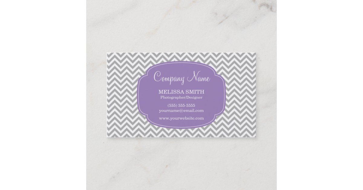 Preppy Gray Soft Purple Chevron Pattern Business Card | Zazzle