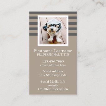 Preppy Gray Striped Pattern Custom Name and Photo Business Card | Zazzle
