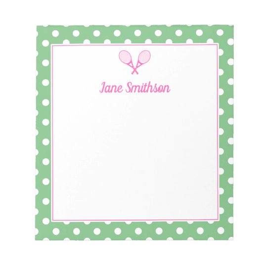 Preppy Green and Pink Tennis Notepad | Zazzle
