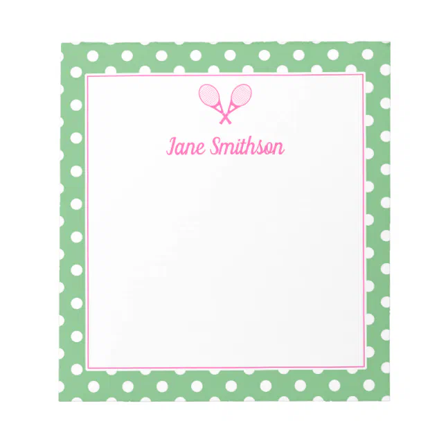 Preppy Green and Pink Tennis Notepad | Zazzle
