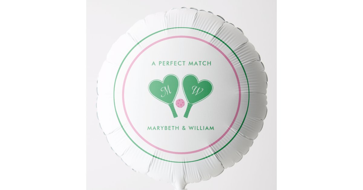 Preppy Green and Pink Wedding Pickleball Balloon | Zazzle