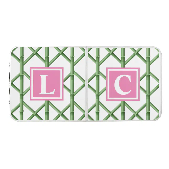 Preppy Green Trellis Bamboo Pattern Monogram Beer Pong Table | Zazzle