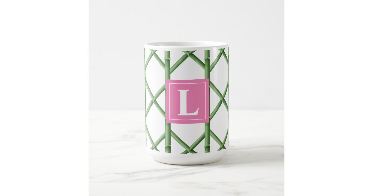 Preppy Green Trellis Bamboo Pattern Monogram Coffee Mug | Zazzle