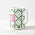 Preppy Green Trellis Bamboo Pattern Monogram Coffee Mug | Zazzle