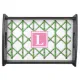Preppy Green Trellis Bamboo Pattern Monogram Serving Tray | Zazzle