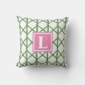 Preppy Green Trellis Bamboo Pattern Monogram Throw Pillow | Zazzle
