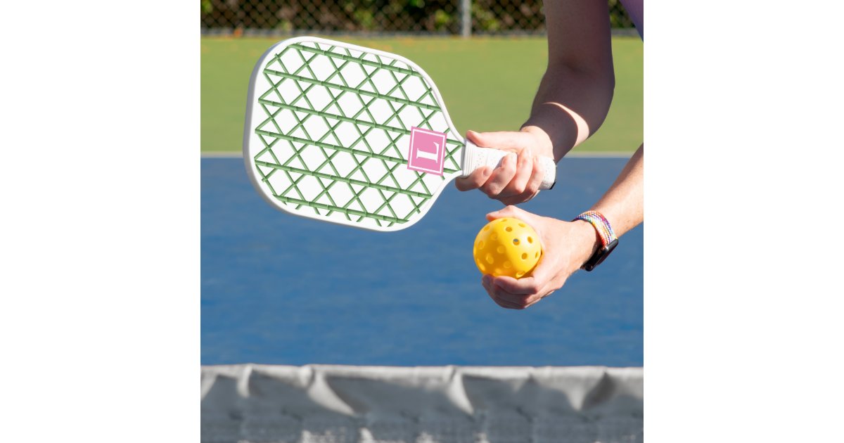 Preppy Green Trellis Bamboo Small Pattern Monogram Pickleball Paddle ...