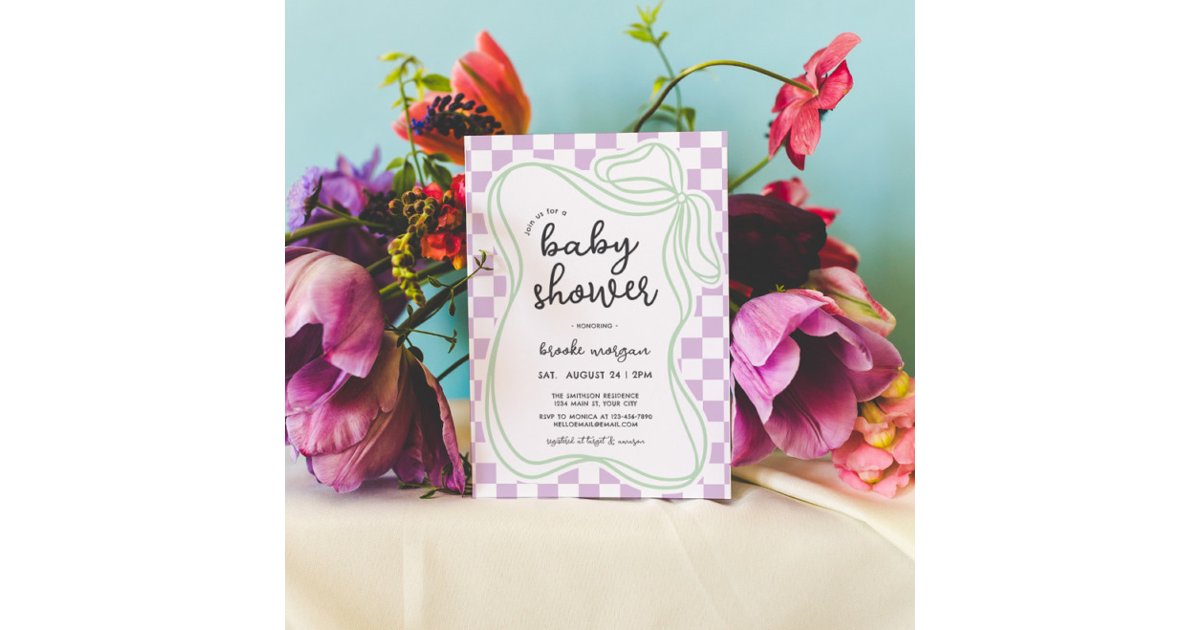 Preppy Hand Drawn Bow Gender Neutral Baby Shower Invitation | Zazzle