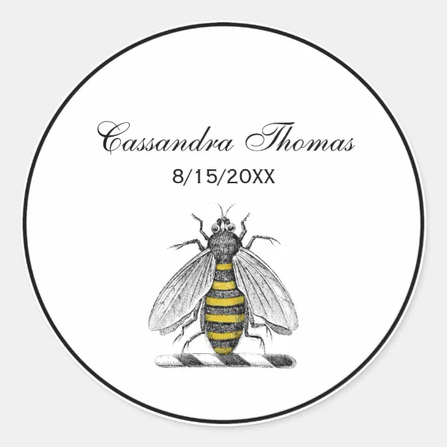 Preppy Heraldic Vintage Bee Coat of Arms Emblem C Classic Round Sticker ...