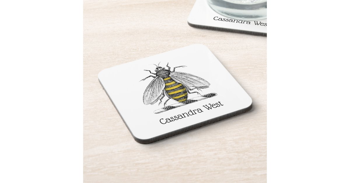 Preppy Heraldic Vintage Bee Coat of Arms Emblem C Drink Coaster | Zazzle