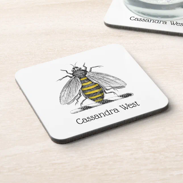 Preppy Heraldic Vintage Bee Coat of Arms Emblem C Drink Coaster | Zazzle