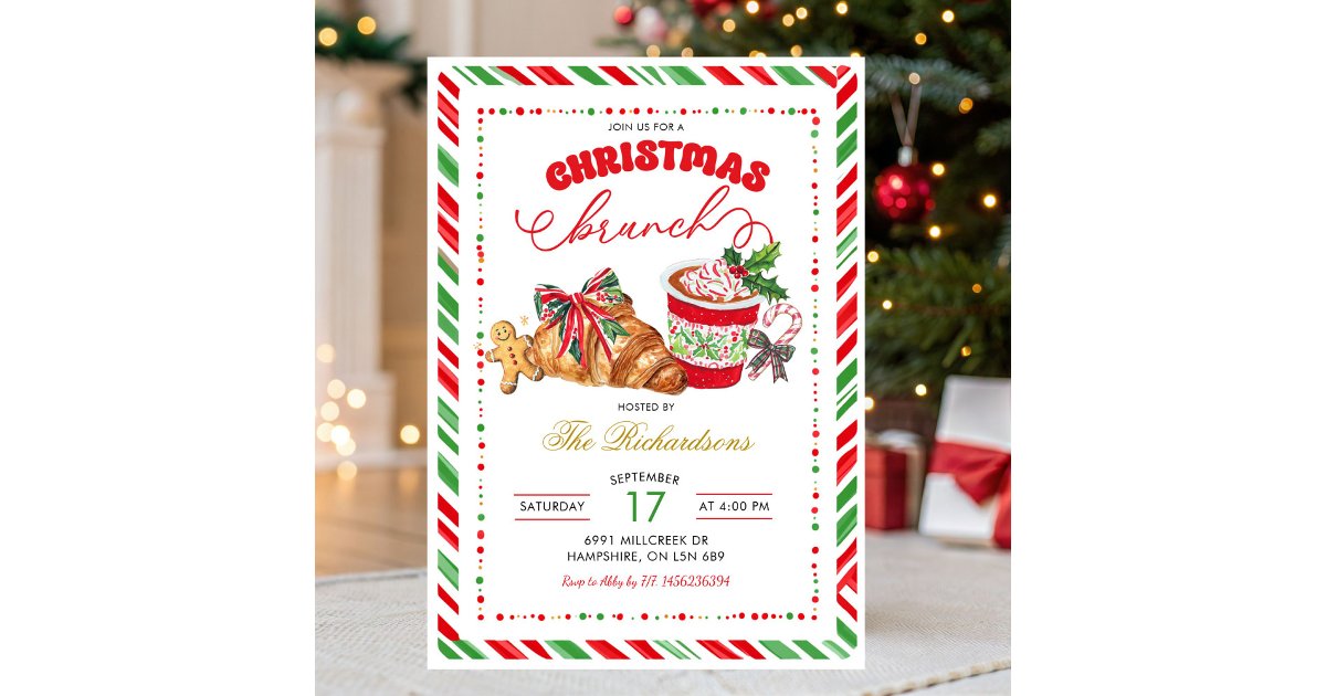 Preppy Holiday Pastries Christmas Brunch Party Invitation | Zazzle