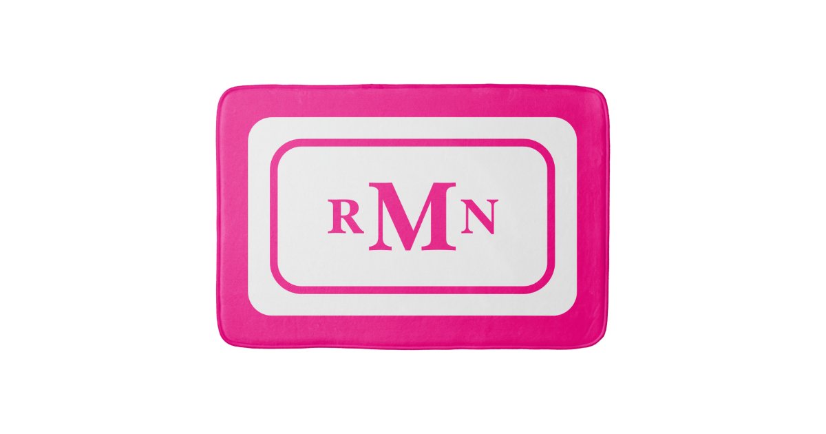 Preppy Hot Pink Elegant Minimal Modern Monogrammed Bath Mat | Zazzle