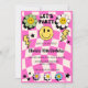 Preppy Hot Pink Retro Happy Face Party Birthday Invitation | Zazzle