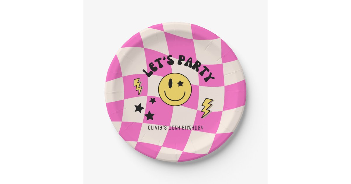 Preppy Hot Pink Y2K Retro Birthday Paper Plate | Zazzle