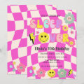 Preppy Hot Pink Y2K Sleep Over Happy Face Birthday Invitation | Zazzle