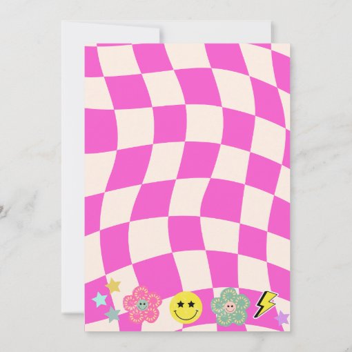 Preppy Hot Pink Y2K Sleep Over Happy Face Birthday Invitation | Zazzle