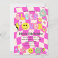 Preppy Hot Pink Y2K Sleep Over Happy Face Birthday Invitation | Zazzle