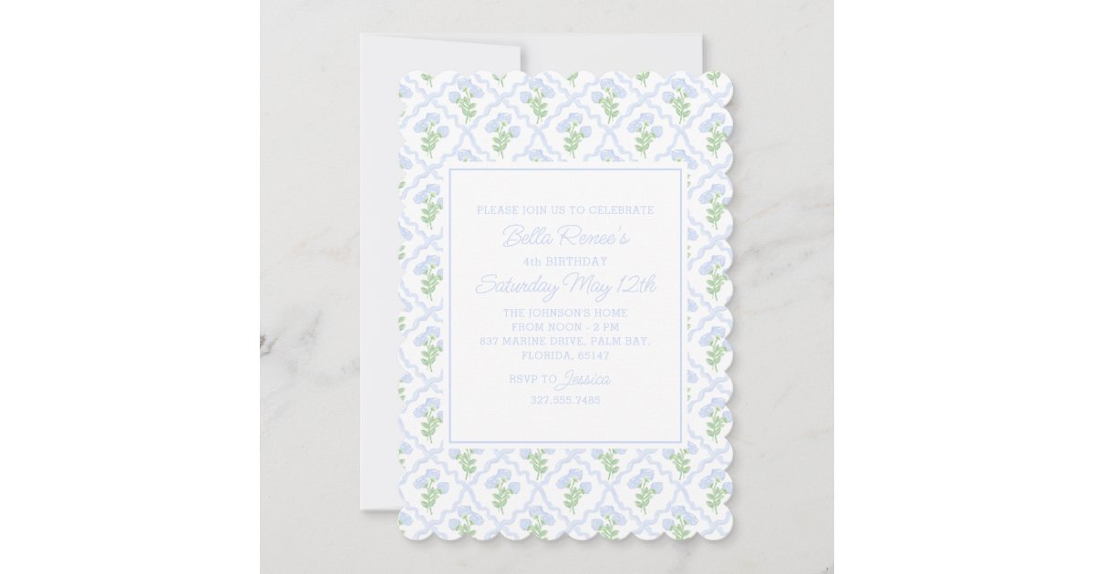 Preppy Hydrangea Watercolor Trellis Editable Invitation | Zazzle