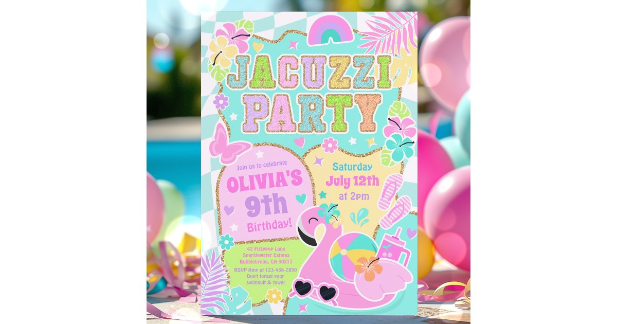 Preppy Jacuzzi Birthday Party Hot Tub Birthday Invitation | Zazzle