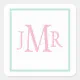 Preppy Mint green & Pink Monogram Square Sticker | Zazzle