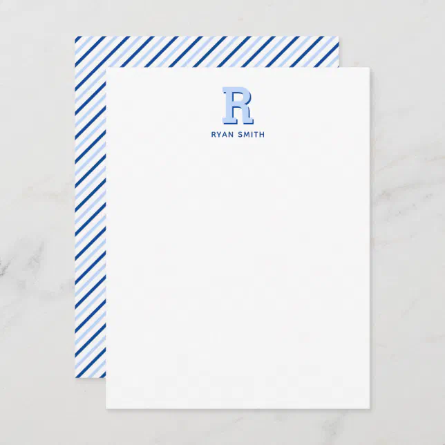 Preppy Monogram and Stripe Note Card | Zazzle