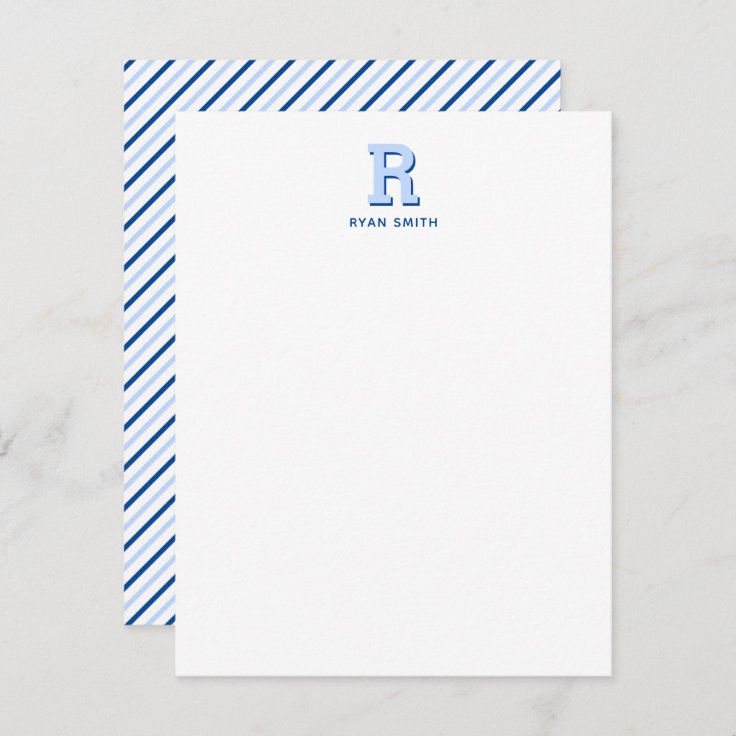 Preppy Monogram and Stripe Note Card | Zazzle