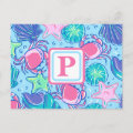 Preppy Monogram Beach Shell Crab Postcard | Zazzle