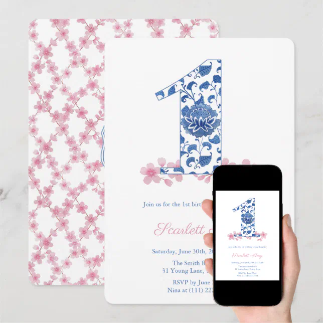 Preppy Monogram Girl 1st Birthday Party Invitation | Zazzle