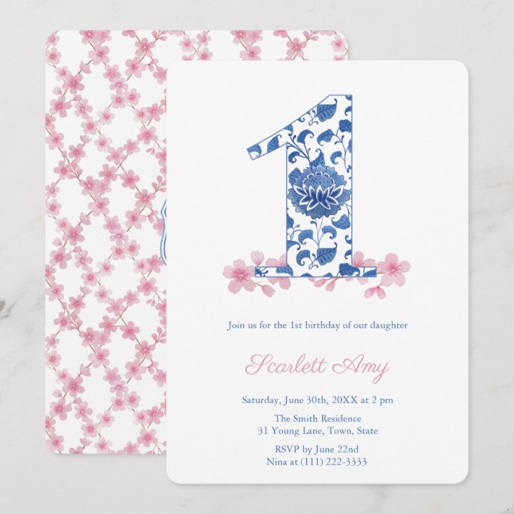 Preppy Monogram Girl 1st Birthday Party Invitation | Zazzle