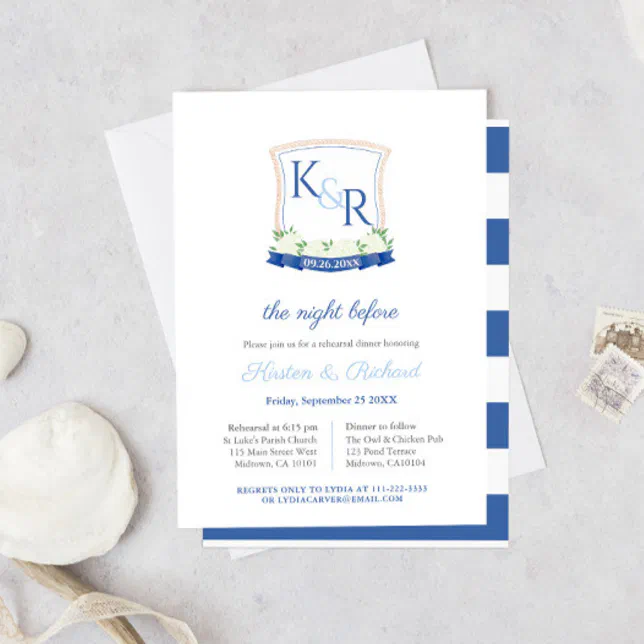Preppy Nautical Crest Wedding Rehearsal Dinner Invitation | Zazzle