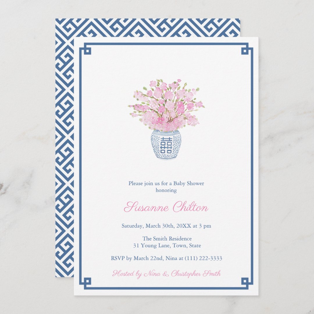 Preppy Navy And Pink Little Girl Baby Shower Party Invitation | Zazzle