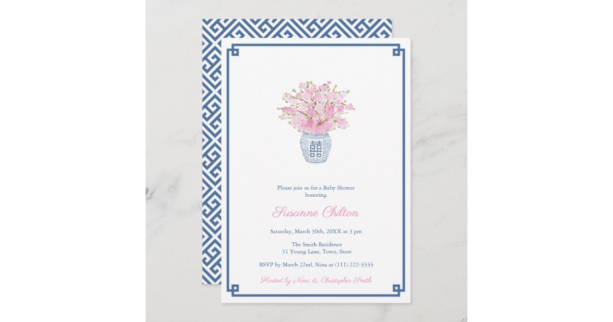 Preppy Navy And Pink Little Girl Baby Shower Party Invitation | Zazzle