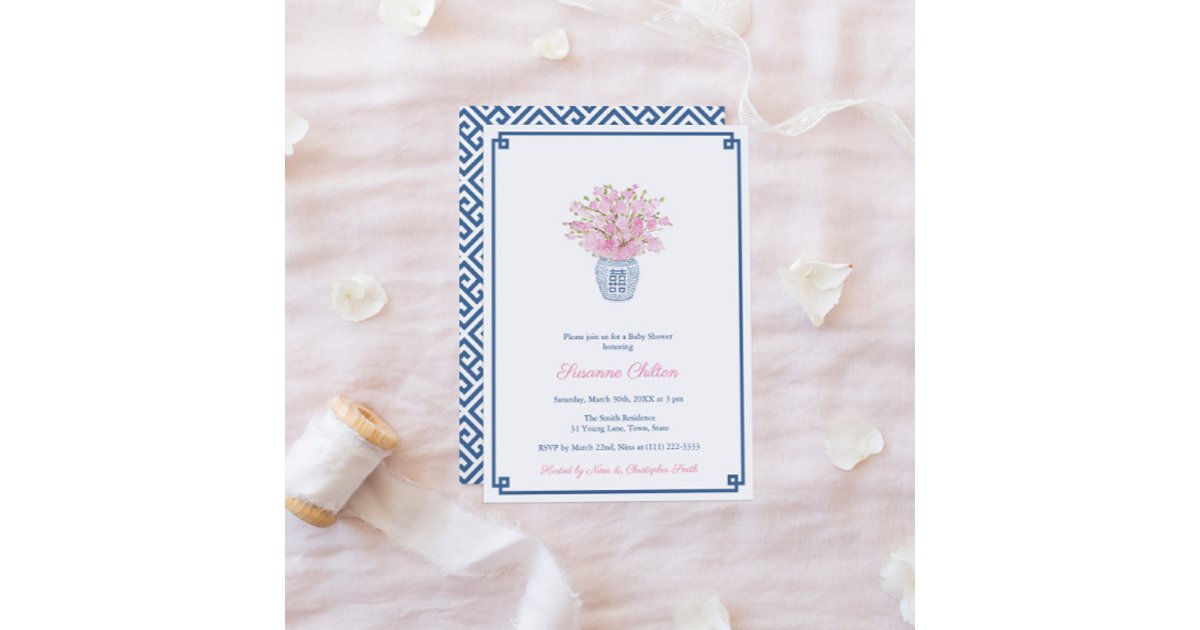 Preppy Navy And Pink Little Girl Baby Shower Party Invitation | Zazzle